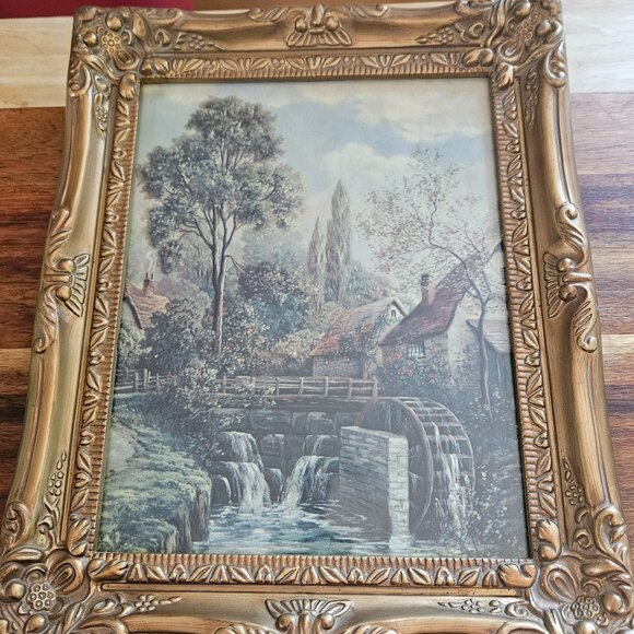 Wall Decor | Vintage Print Of A Old Mill Gristmill Scene A Water Wheel ...